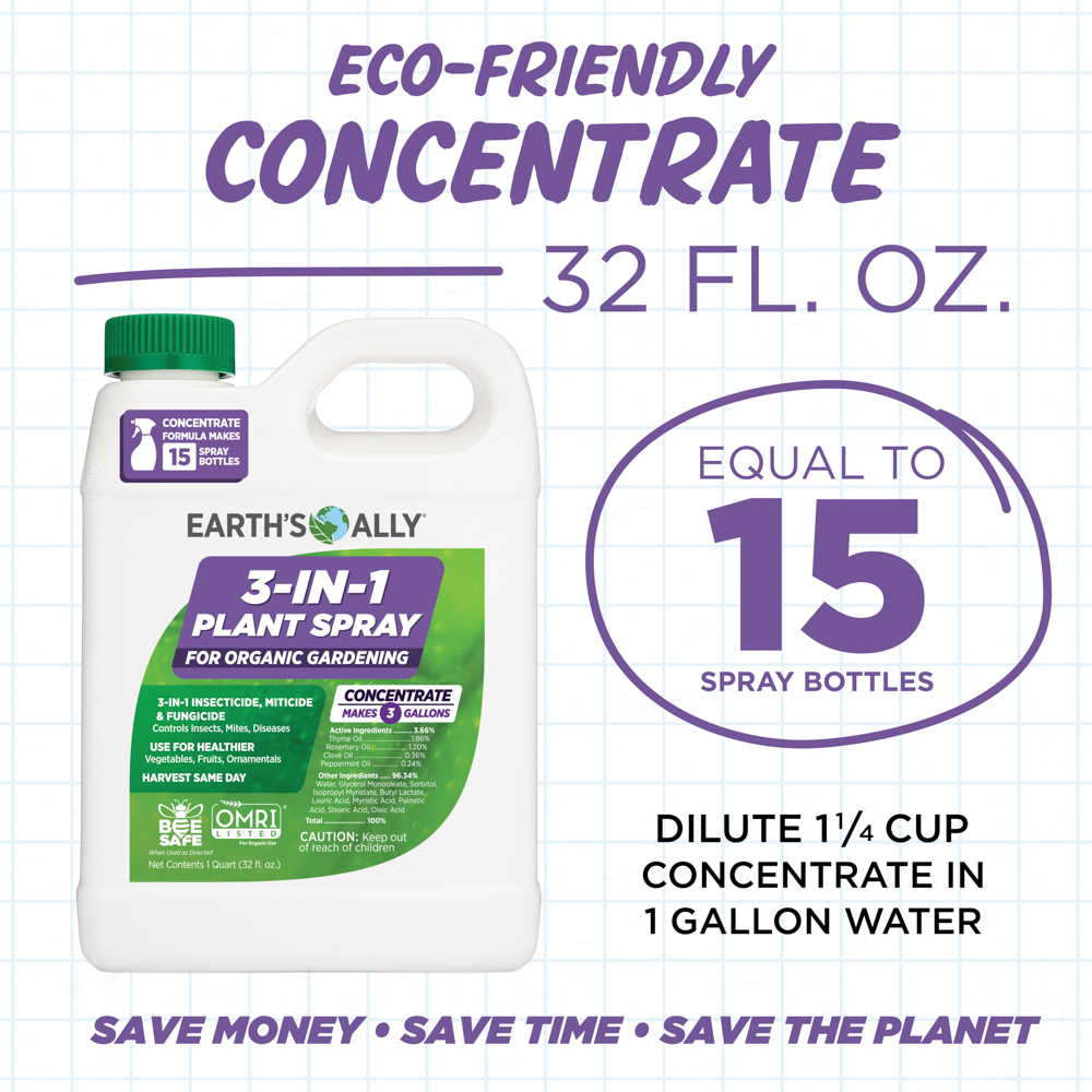 Earth's Ally | 3-in-1 Plant Spray 1 qt. Concentrate Makes 3 Gallons